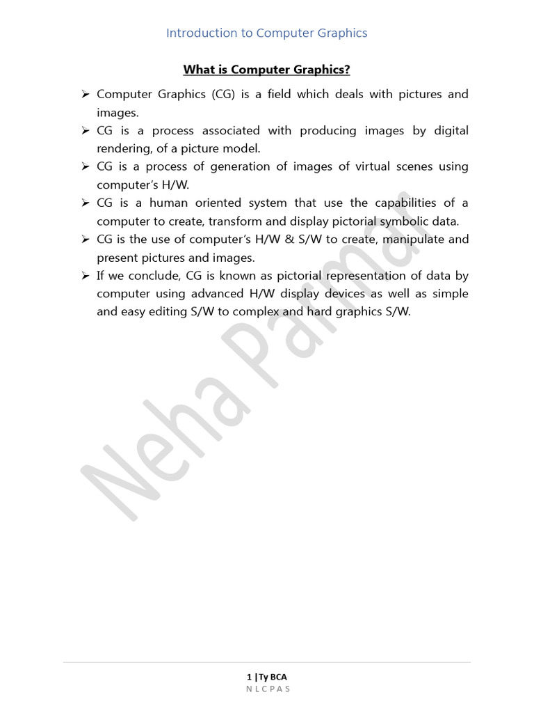 Unit-1 of Computer Graphics | PDF | Computer Graphics | Pixel