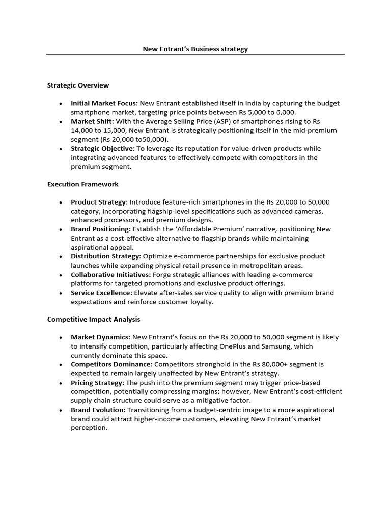 New Entrant's Business Strategy | PDF | Brand | Smartphone