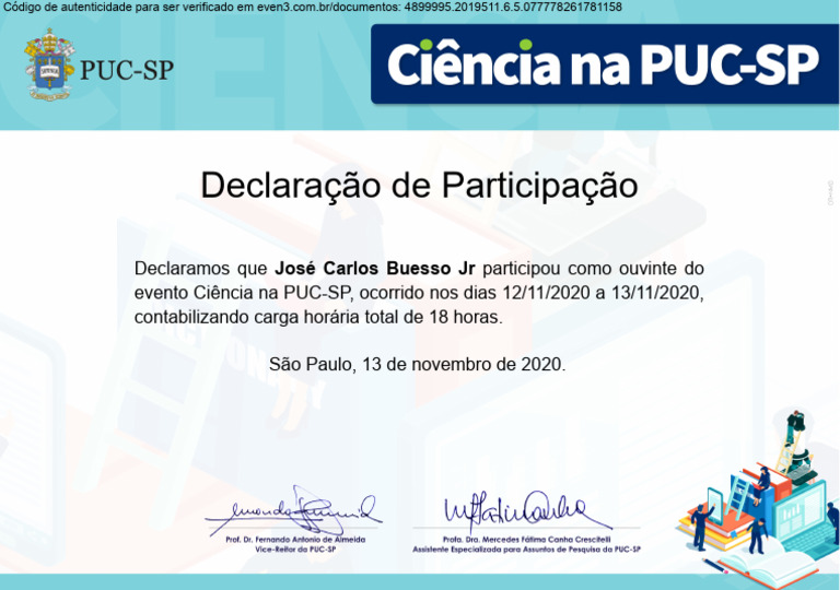 Ciência Na PUC-SP Certificado | PDF