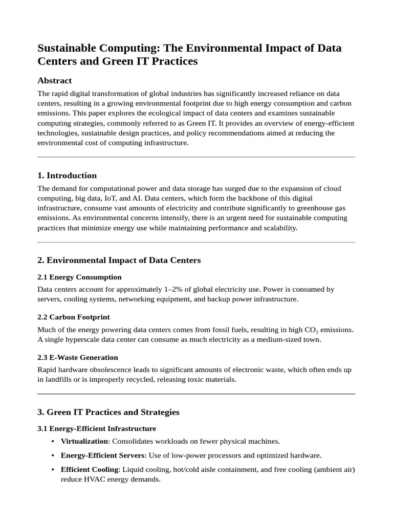 Sustainable Computing: The Environmental Impact of Data Centers and ...