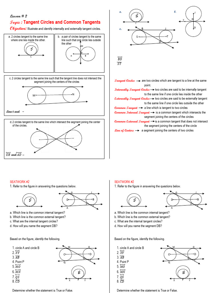 Lesson 2 Tangent Circles and Common Tangents | PDF | Tangent | Circle