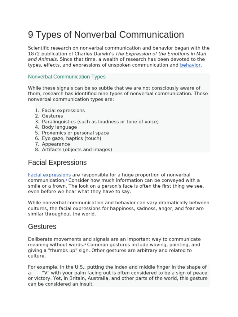 9 Types of Nonverbal Communication | PDF | Nonverbal Communication ...