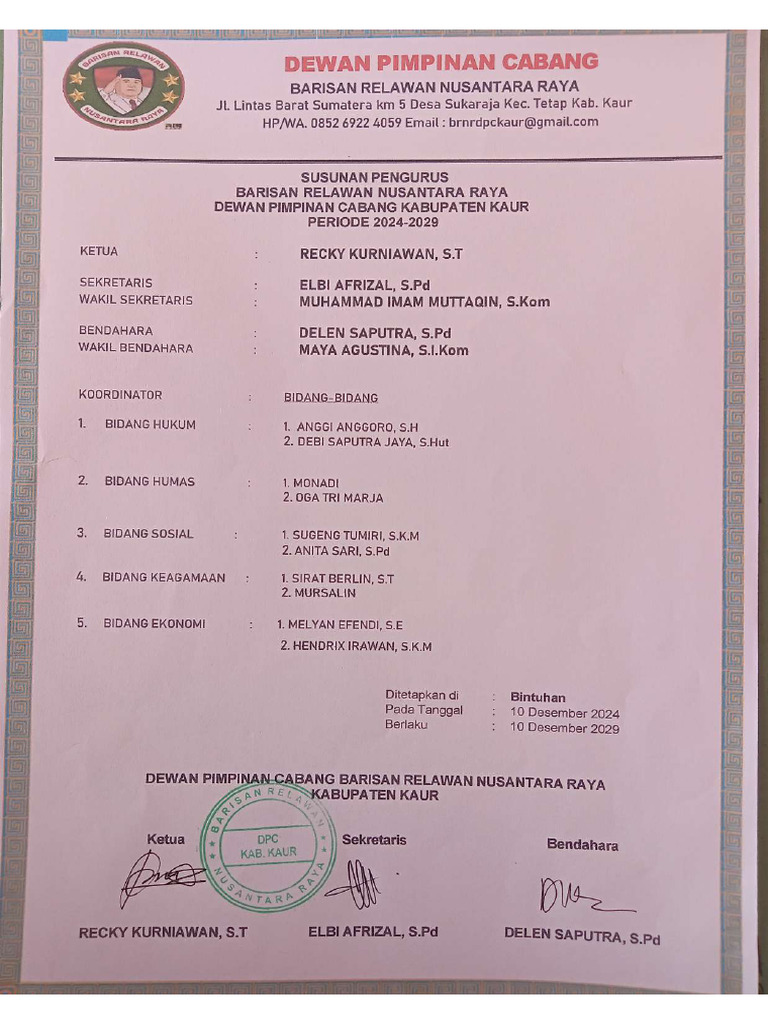 Struktur Ormas BRNR Kaur | PDF