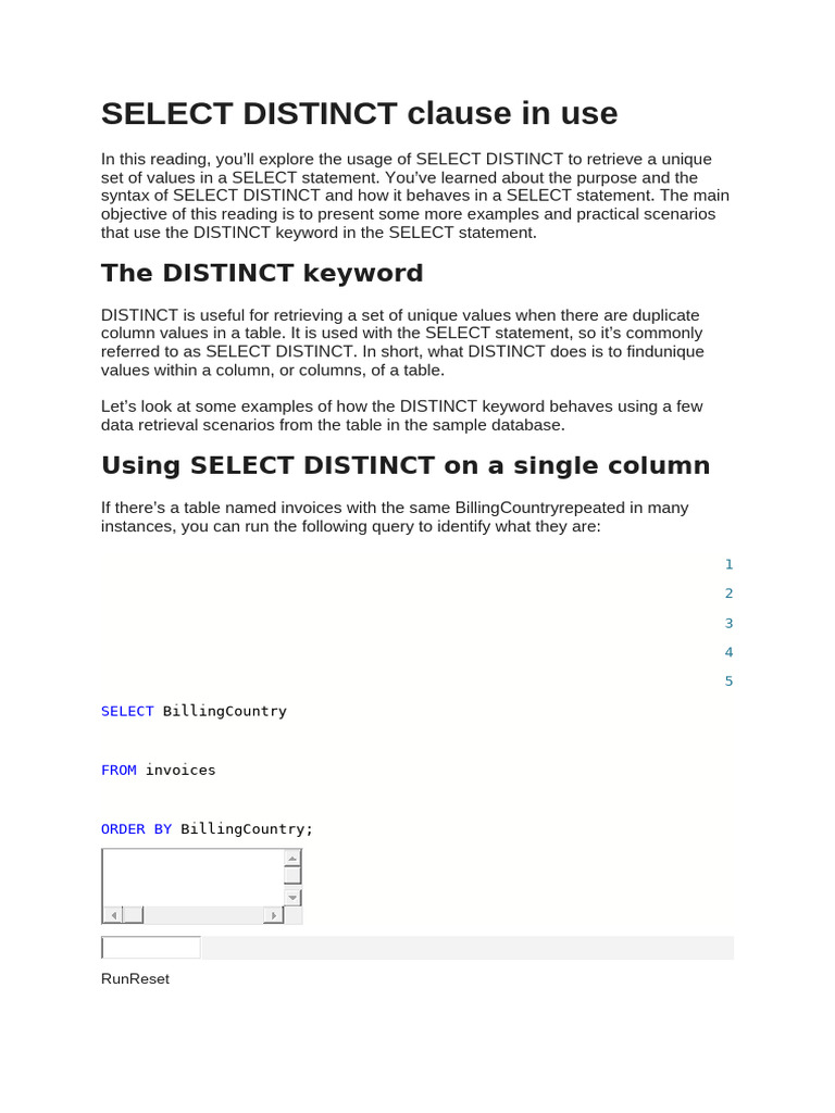 Understanding SELECT DISTINCT in SQL | PDF | Programming Paradigms | Information Retrieval