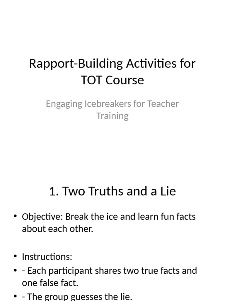 Rapport Building Activities TOT | PDF