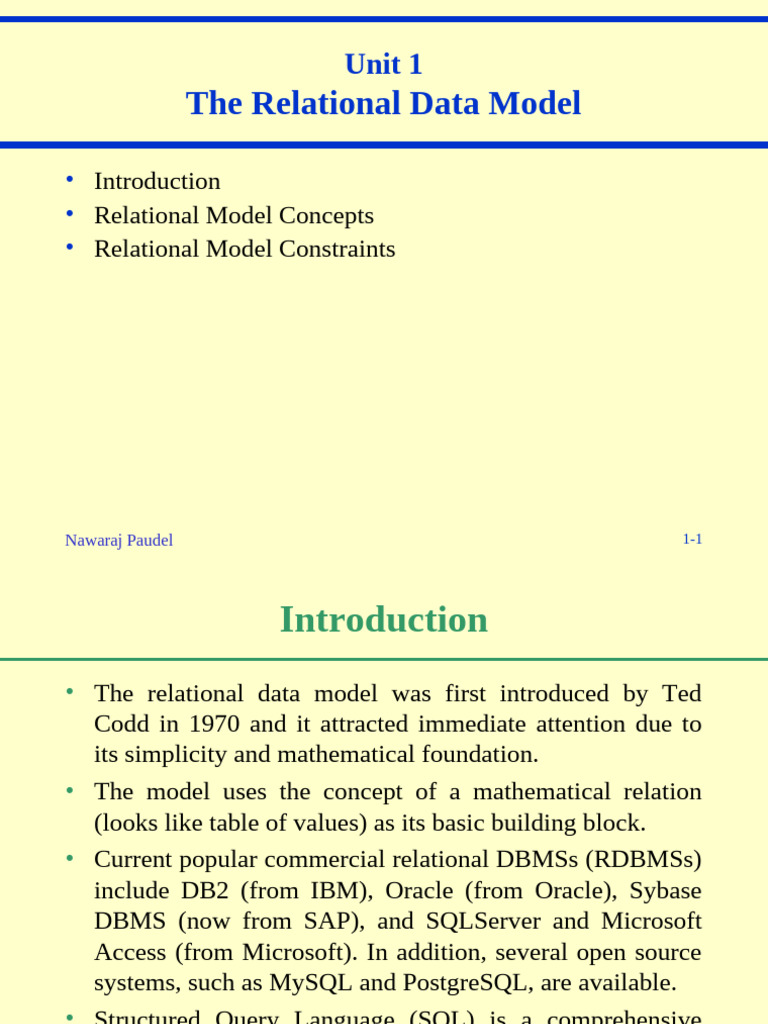 Unit 1 - The Relational Data Model | PDF | Relational Database | Relational Model