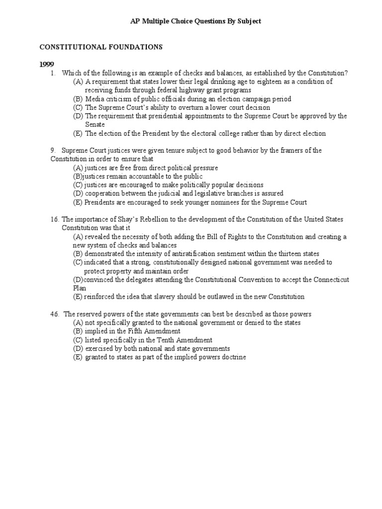 AP Multiple Choice Questions by Subject | PDF | United States ...