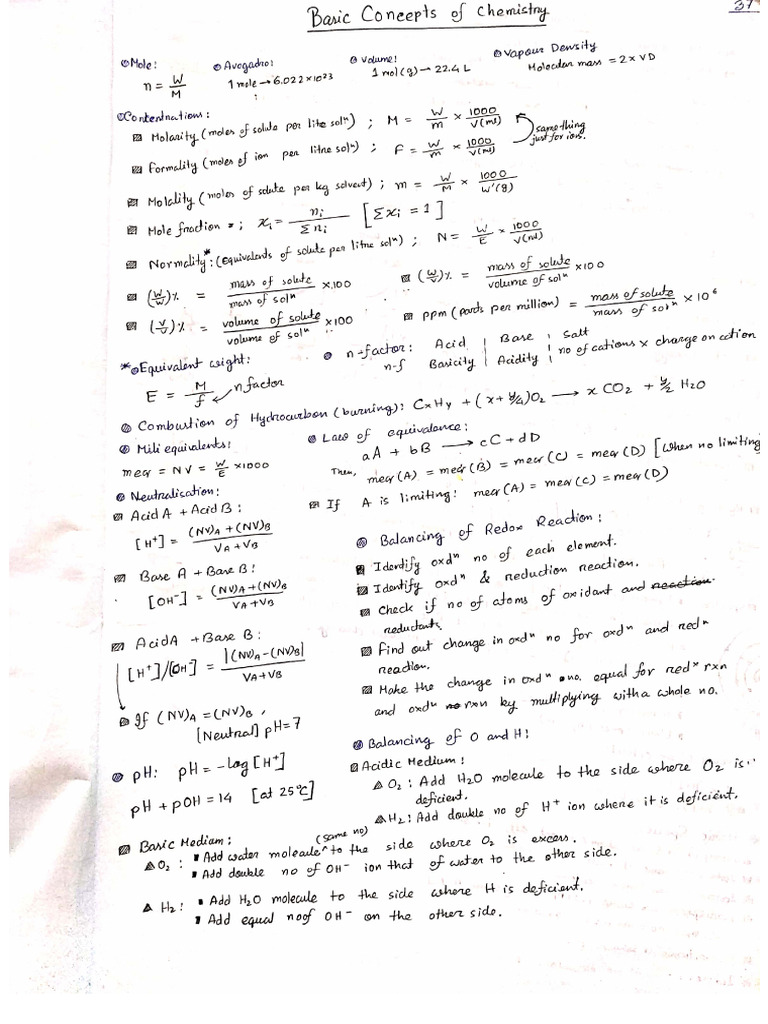 Chemistry Short Notes Summary | PDF