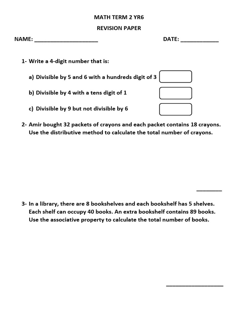 Math Term 2 Revision Paper 5 Yr6 2025 | PDF | Area | Circle