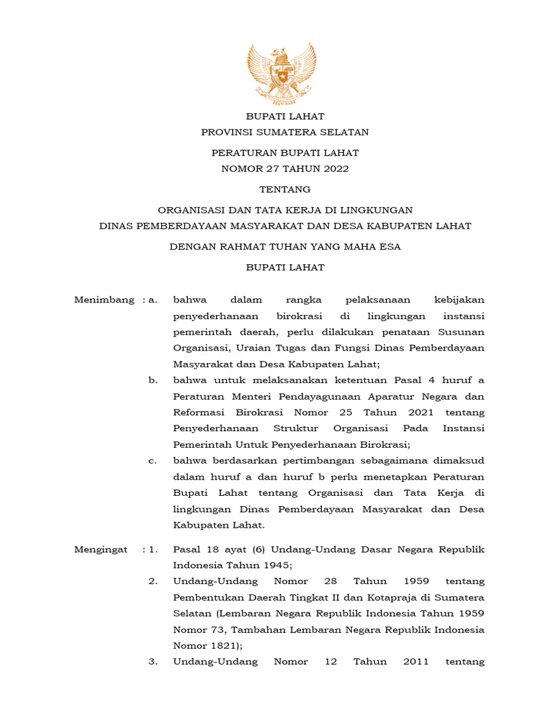 Perbup No 27 Tahun 2022 | PDF