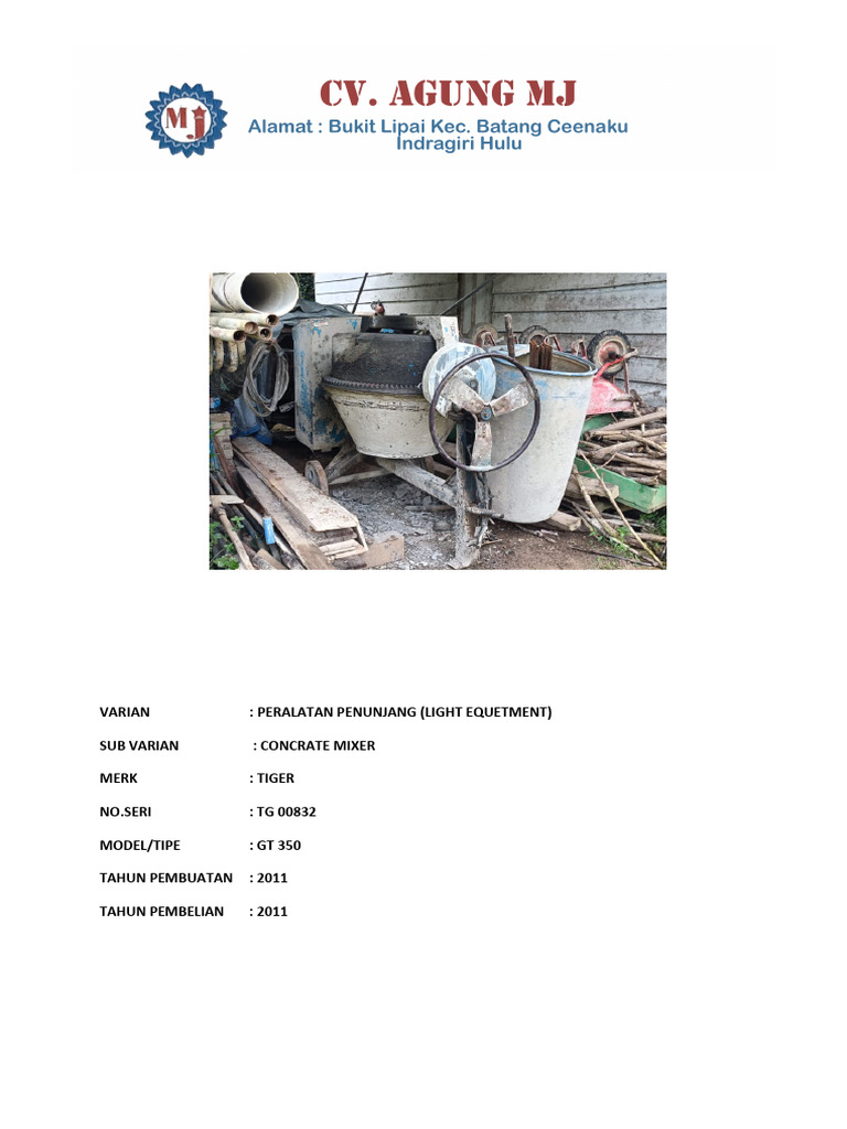 Nomor Seri Concrete Mixer Tiger TG 00832 | PDF