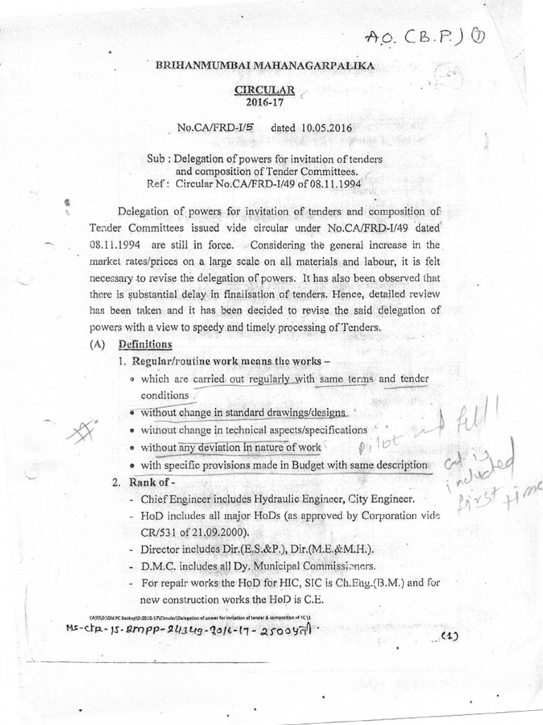 Tender Committee Powers Delegation Circular | PDF