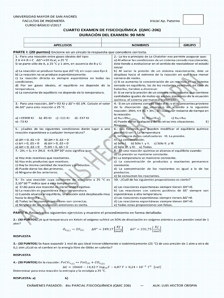 EXÁMENES 4toparcial QMC 206 | PDF