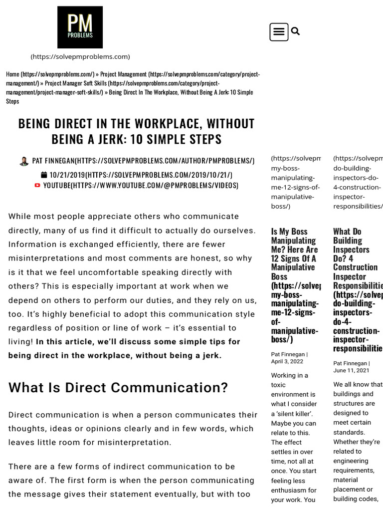 Being Direct in The Workplace, Without Being A Jer | PDF | Communication