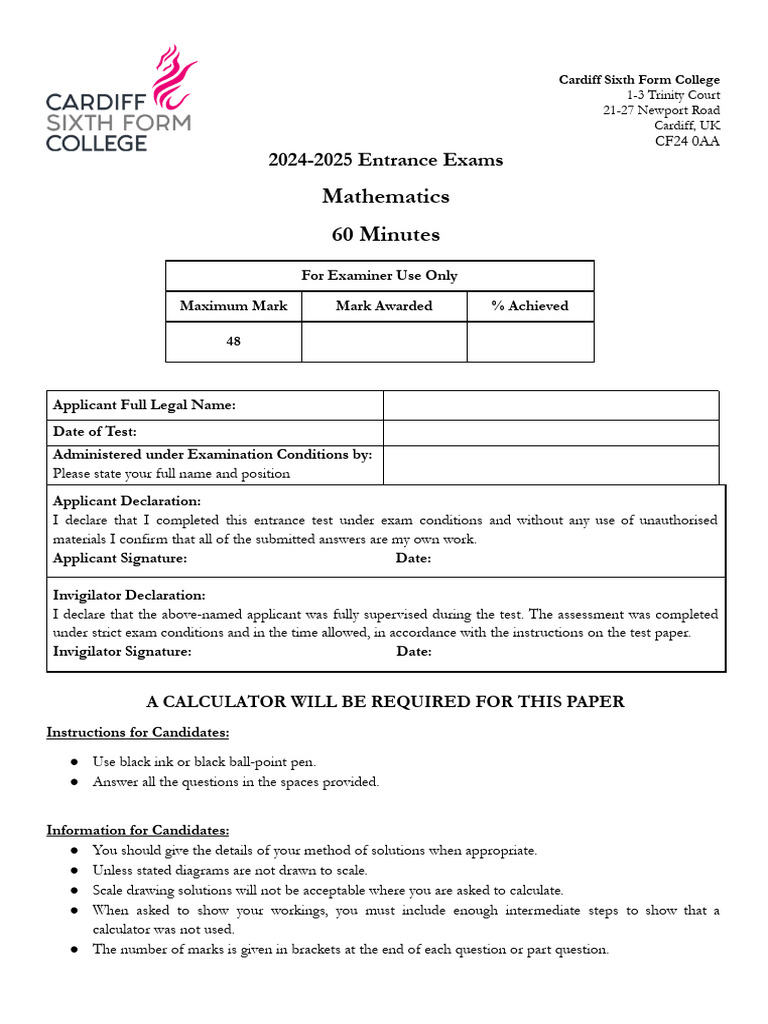 2024 Math Entrance Exam Overview | PDF | Mathematics