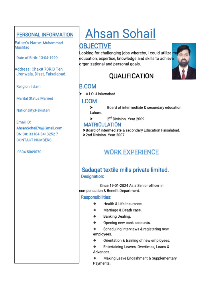 Ahsan Sohail Cv.1 | PDF