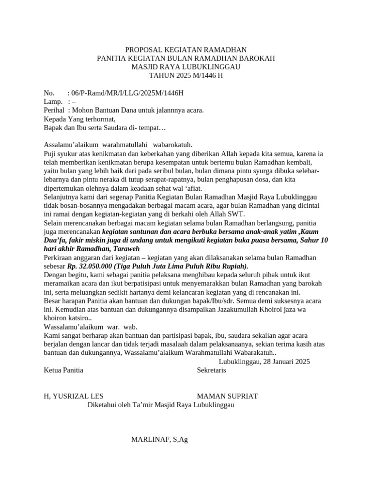 Proposal Kegiatan Ramadhan 2025 | PDF