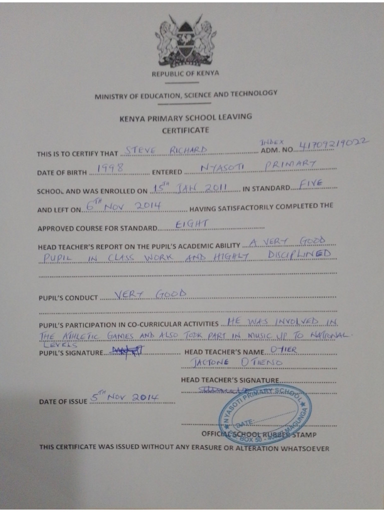 KCPE LEAVING CERT | PDF