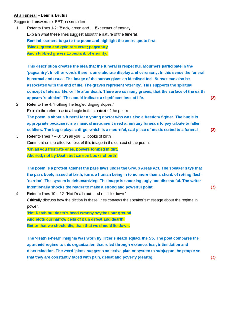 Analysis of "At a Funeral" by Brutus | PDF | Funeral