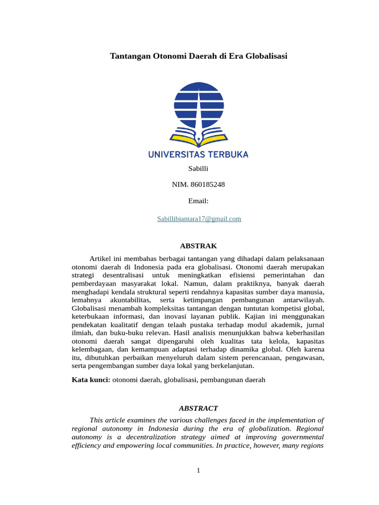 Tugas 3 Sabilli Artikel Otonomi Daerah | PDF