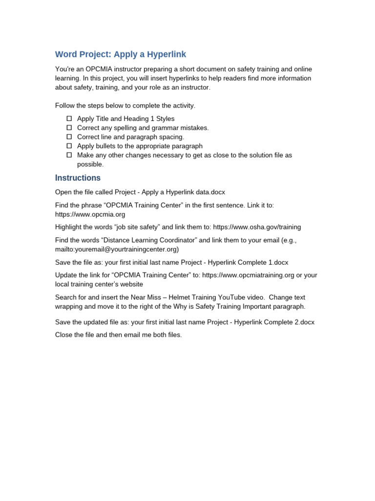 Project Hyperlink Exercise Instructions | PDF