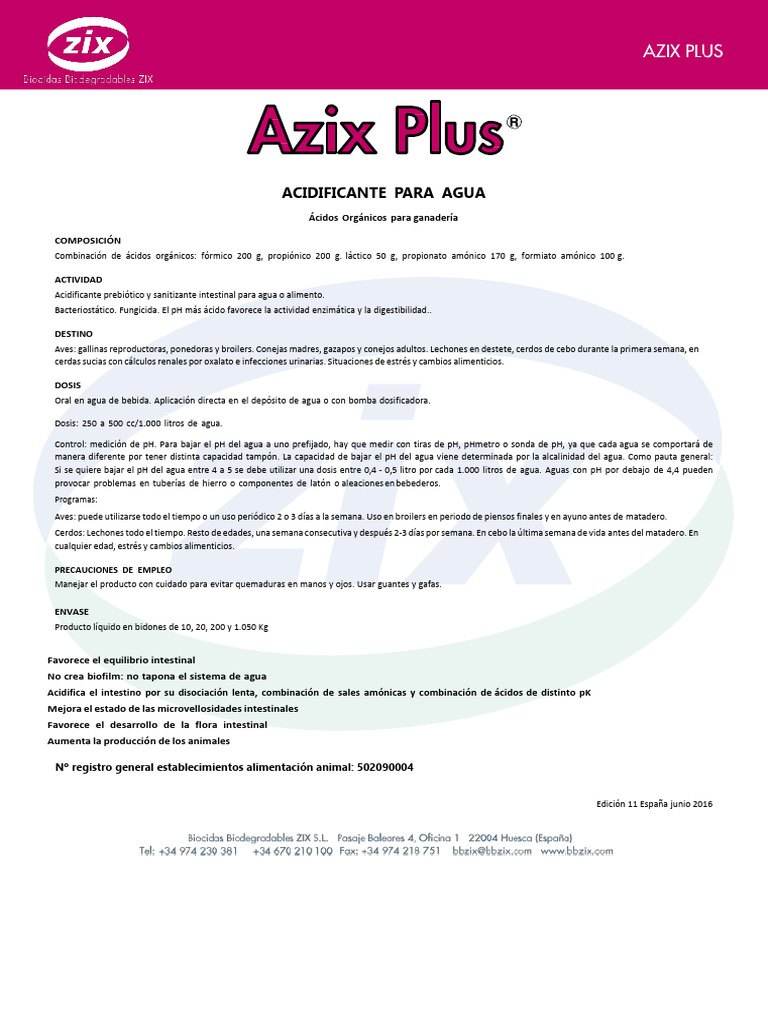 Ficha Tecnica Azix Plus | PDF | Agua | Ph