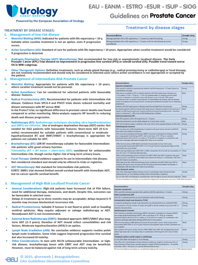 Cheat Sheet - EAU Prostate Cancer V2 | PDF | Medicine | Health Care