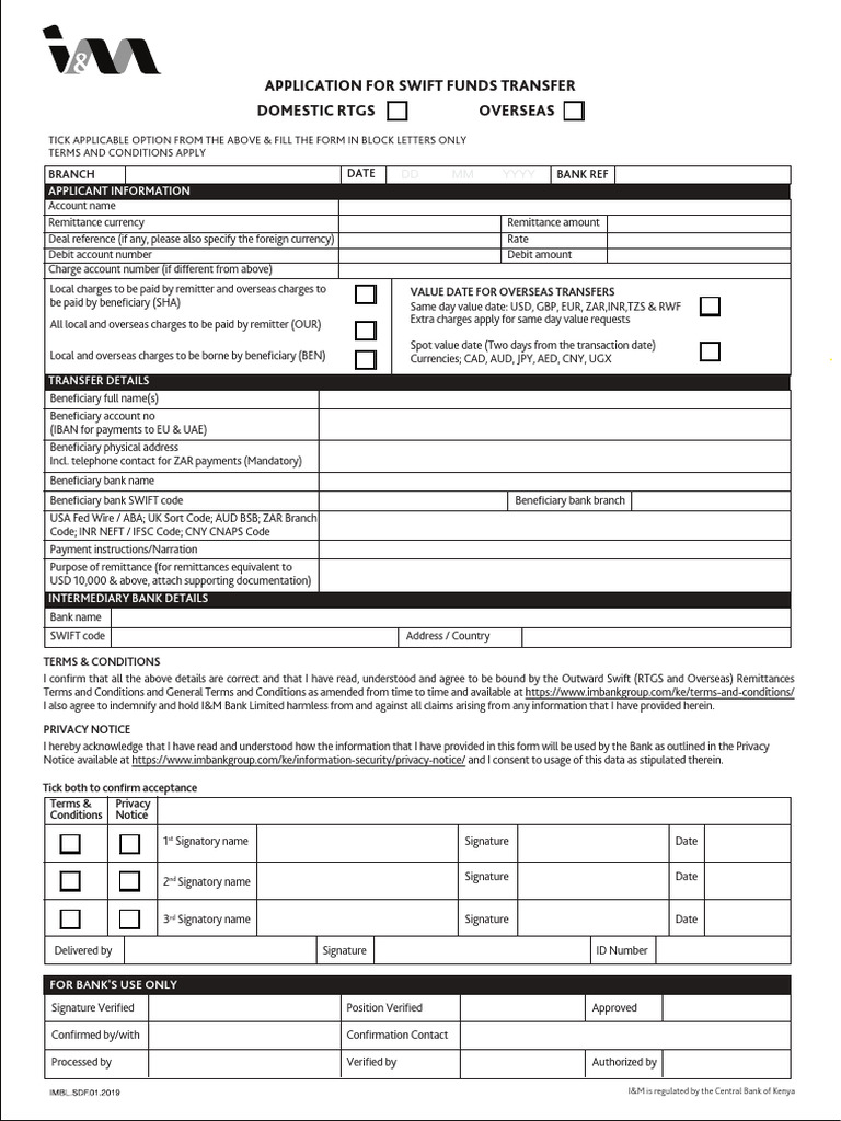 Swift Funds Transfer Application Form | PDF | Banks | Banking