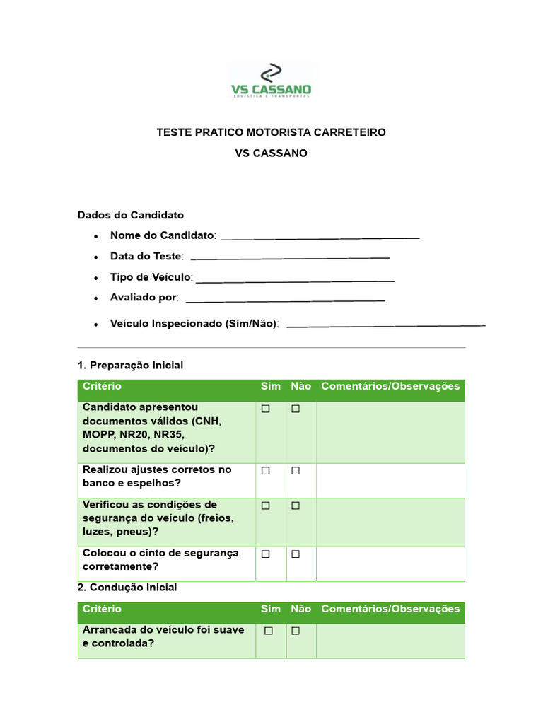 Teste Prático de Motorista Carreteiro | PDF | Tráfego | Acidentes de ...