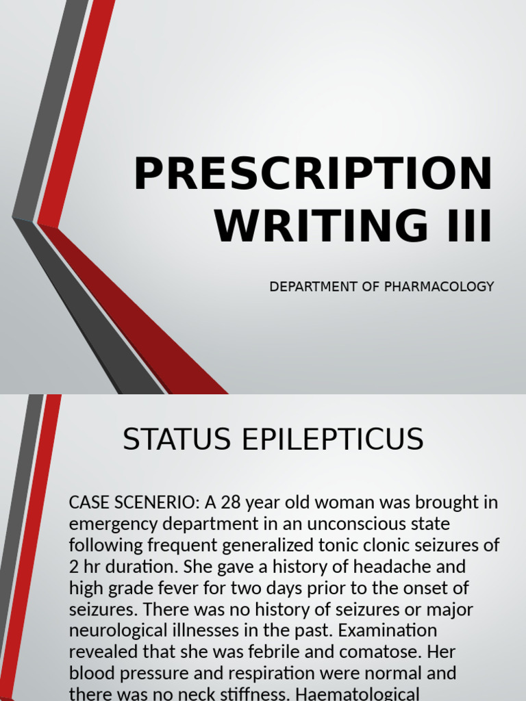 Prescription Writing III of Status Epilepticus | PDF | Medical ...