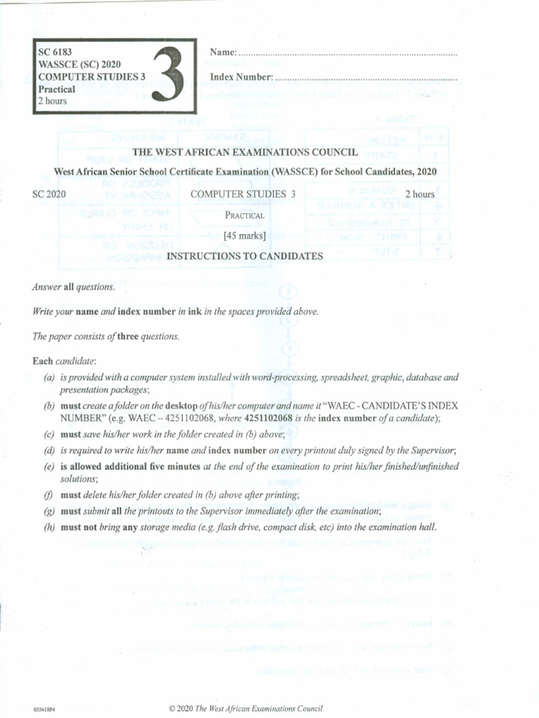 WAEC 2020 Computer Studies Paper 3 | PDF