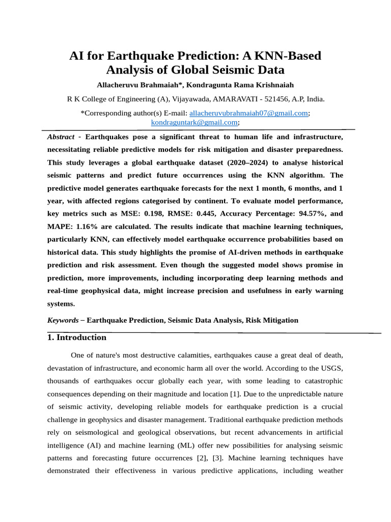 AI For Earthquake Prediction | PDF | Earthquakes | Prediction