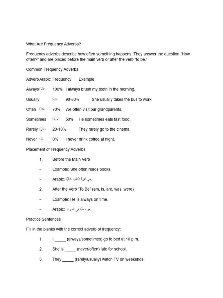 Frequency Adverbs | PDF
