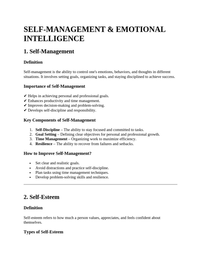 Unit4 Selfmanagement | PDF | Self Esteem | Emotional Intelligence