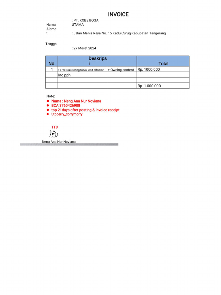 DRAFT INVOICE Stoberry - Dorrymorry | PDF