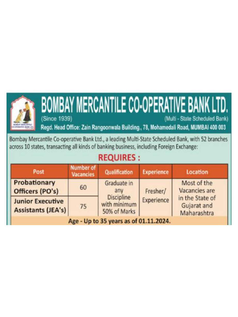 BMC Bank Bharti 2024 For 135 Posts | PDF