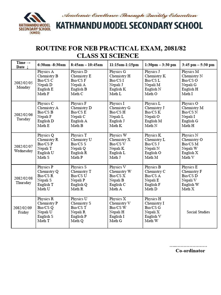 NEB Class 11 Exam Routine 2081/82 | PDF