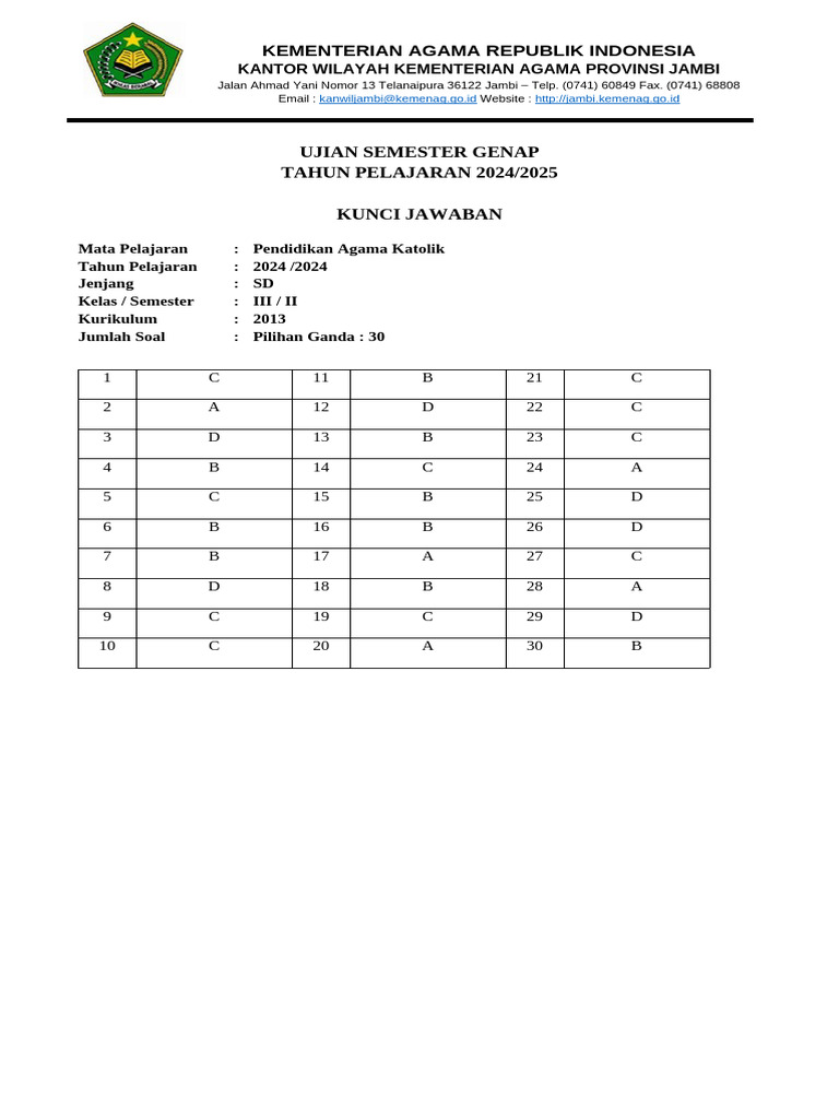 3 - Kls Iii - SMSTR Genap - Kunci Jawaban Agama Katolik Tp.2024-2025 | PDF