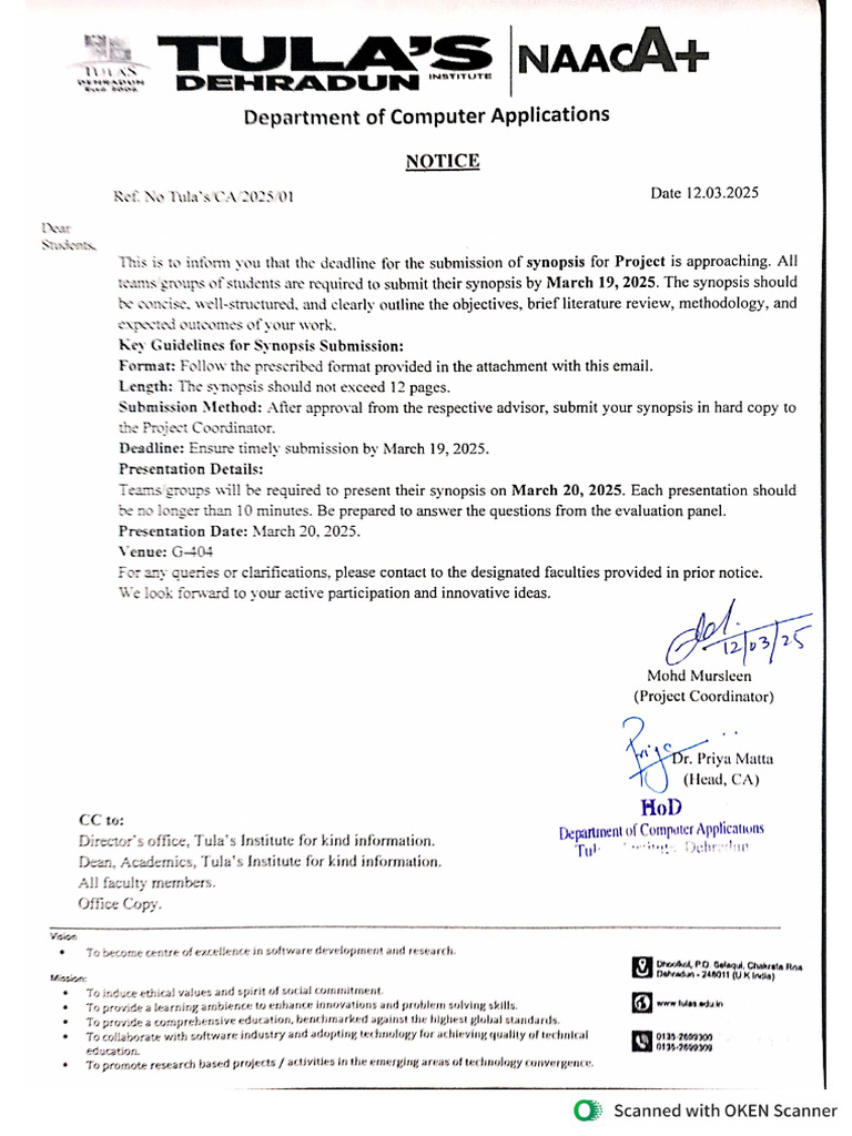Synopsis Project Notice 12 March | PDF