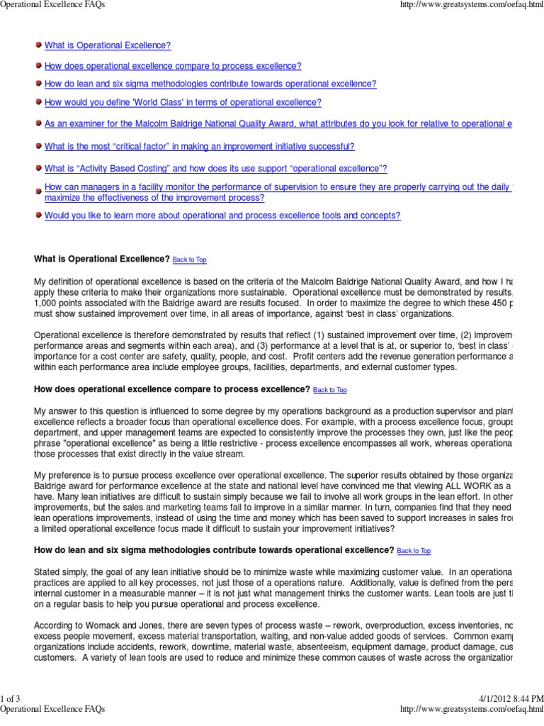 Understanding Operational Excellence Concepts | PDF | Lean ...