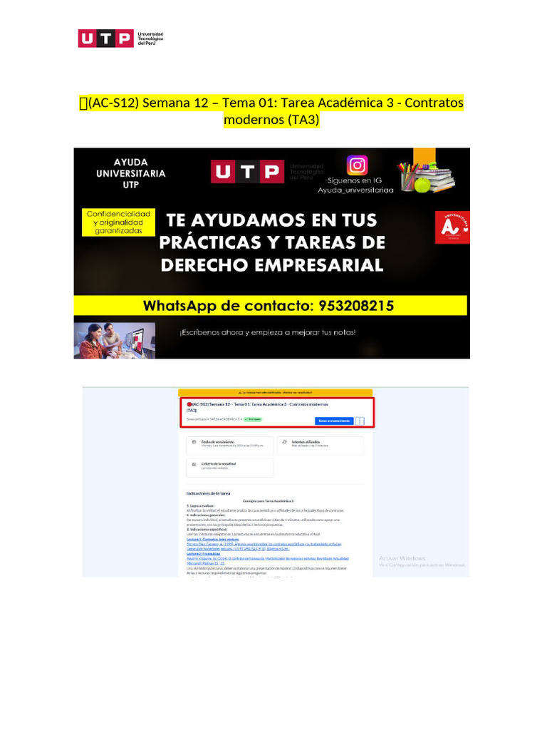 ? (AC-S12) Semana 12 - Tema 01 Tarea Académica 3 - Contratos Modernos (TA3) | PDF
