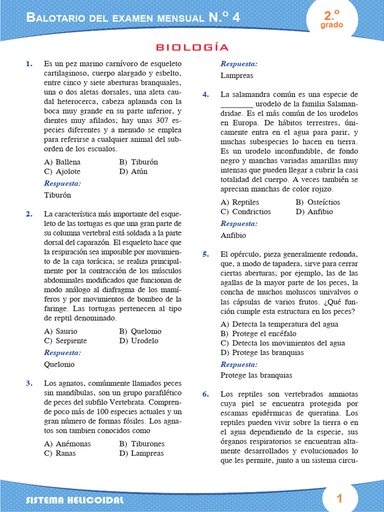 Biologia - Balotario Mensual Iv Bimestres | PDF | Branquia | Anfibio