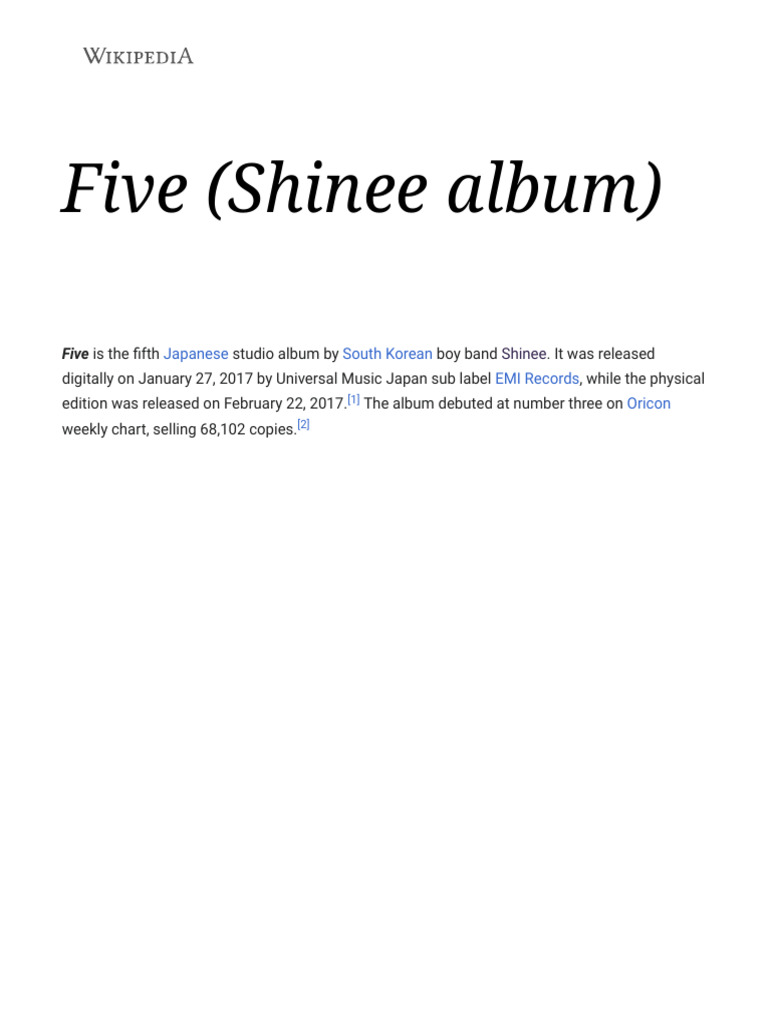 Five (Shinee Album) - Wikipedia | PDF | Music Industry | Contemporary Music