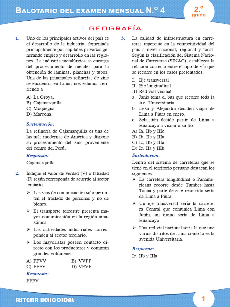 Geografia - Balotario Mensual Iv Bimestres | PDF | Perú | Minería