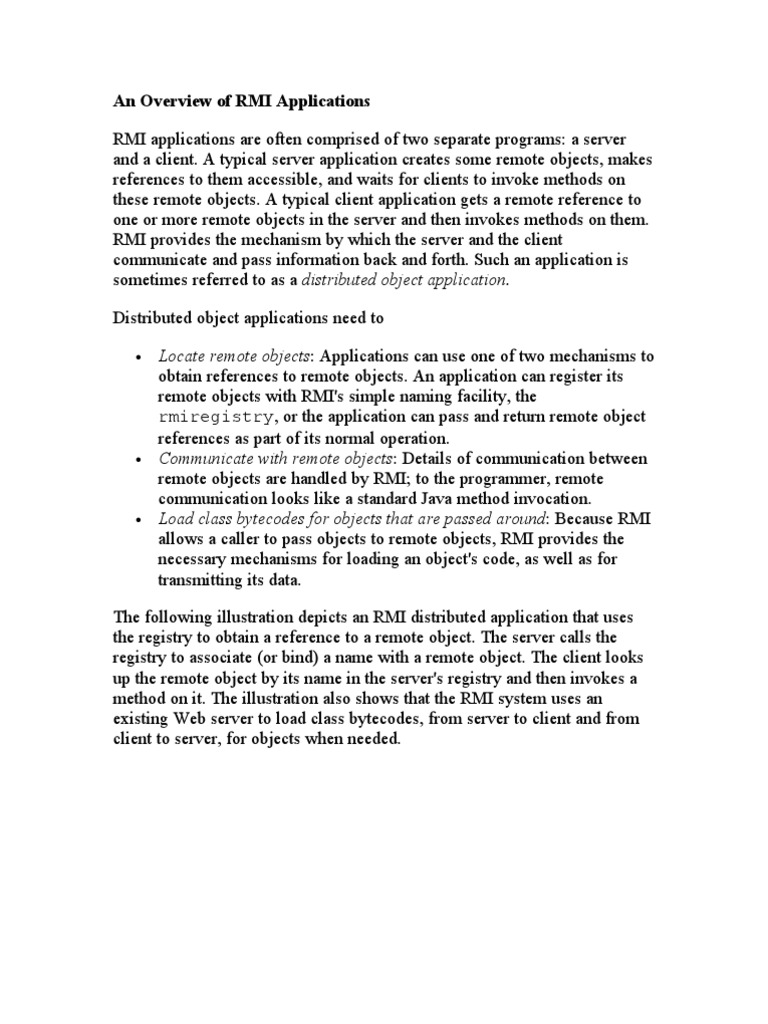 An Overview Of Rmi Applications Locate Remote Objects Applications Can Use One Of Two