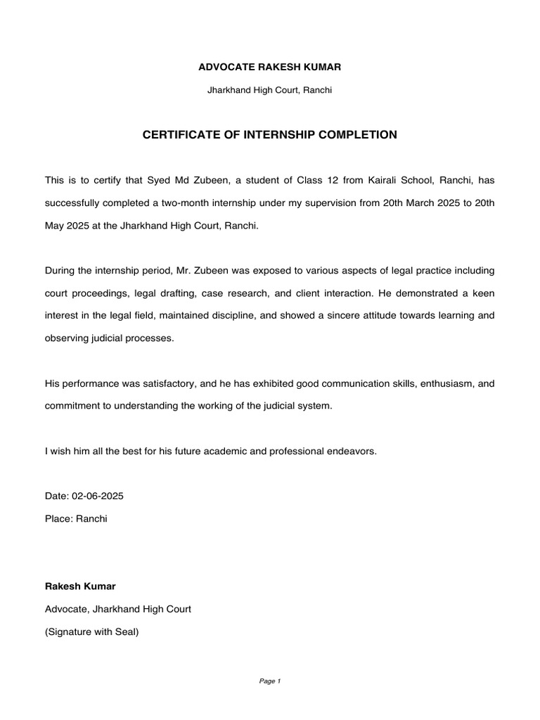 Internship Completion Certificate Format | PDF