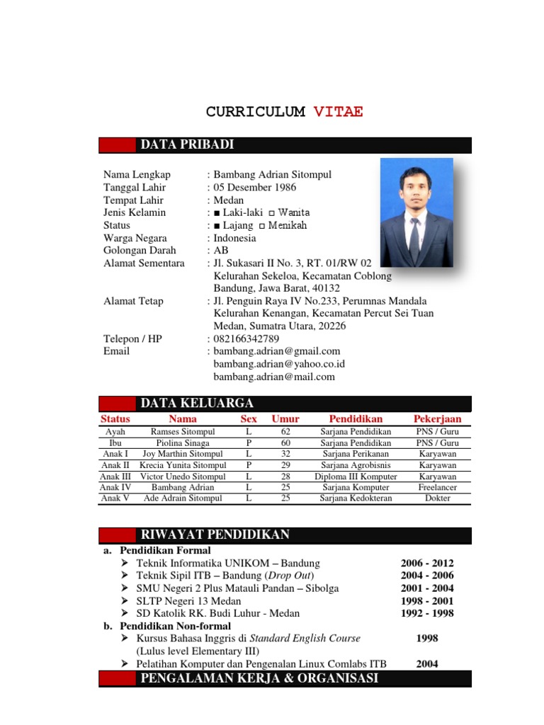 CURRICULUM VITAE (CV) - Bambang Adrian Sitompul | PDF | Teknologi & Rekayasa