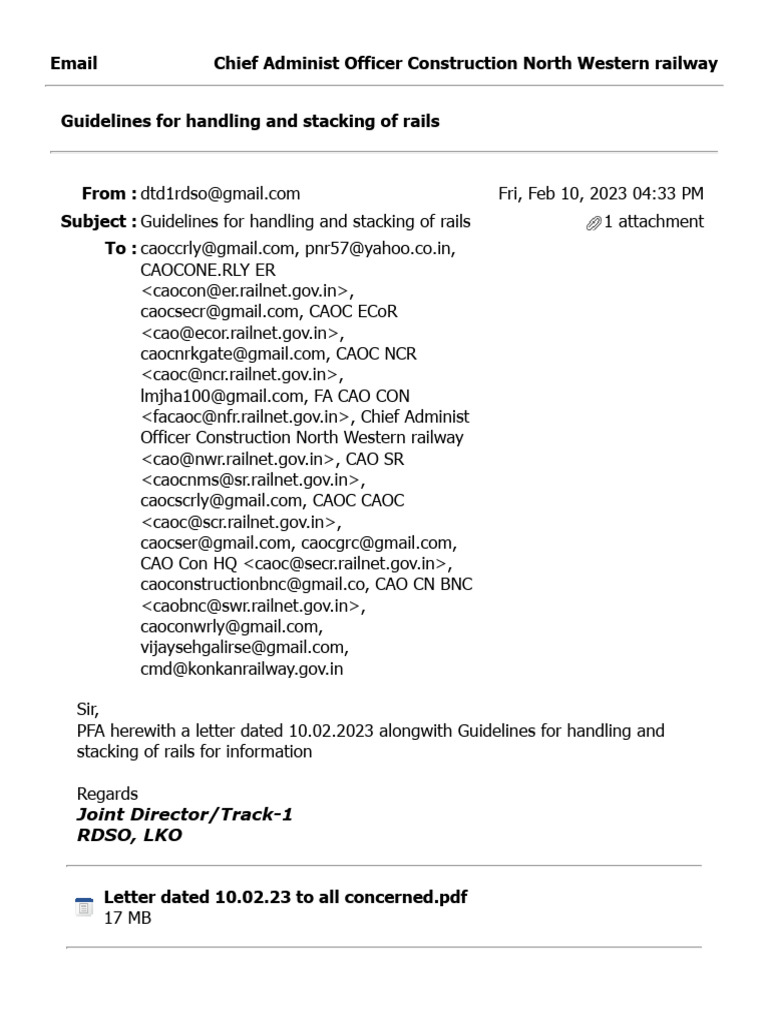 Guidelines For Handling and Stacking of Rails No CT 25 February 2023 ...