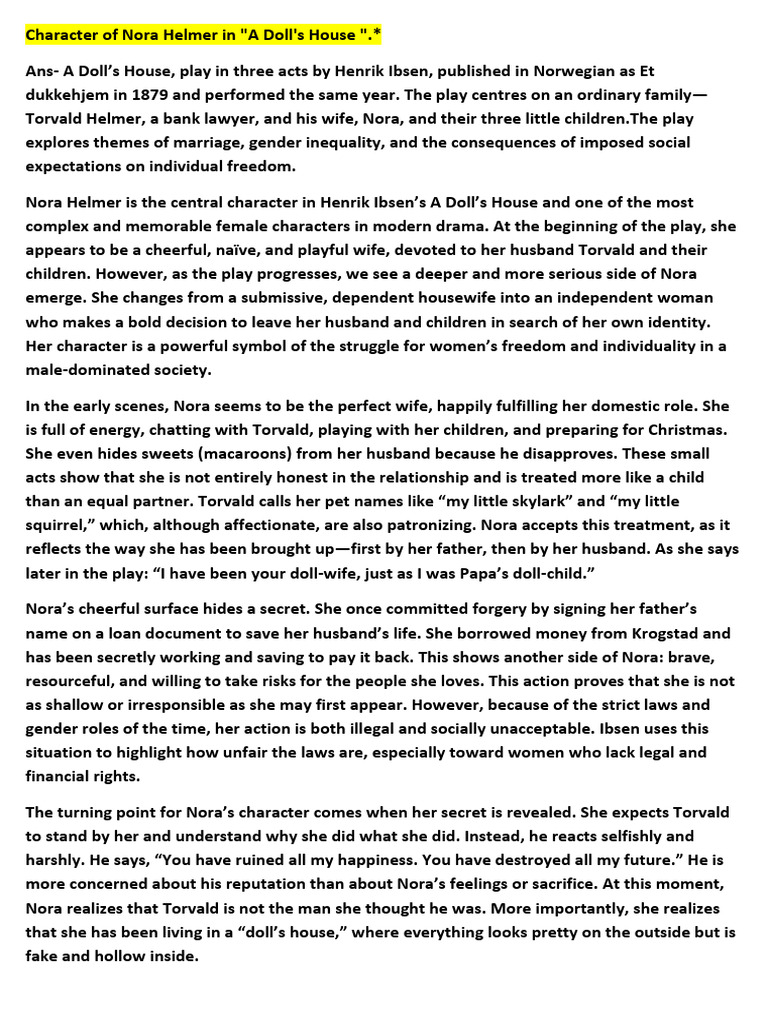 Character of Nora Helmer in VISAL | PDF | A Doll's House