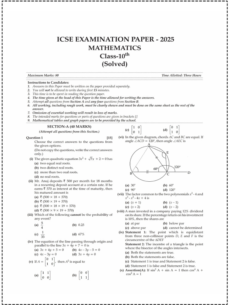 Maths 2025 Icse | PDF